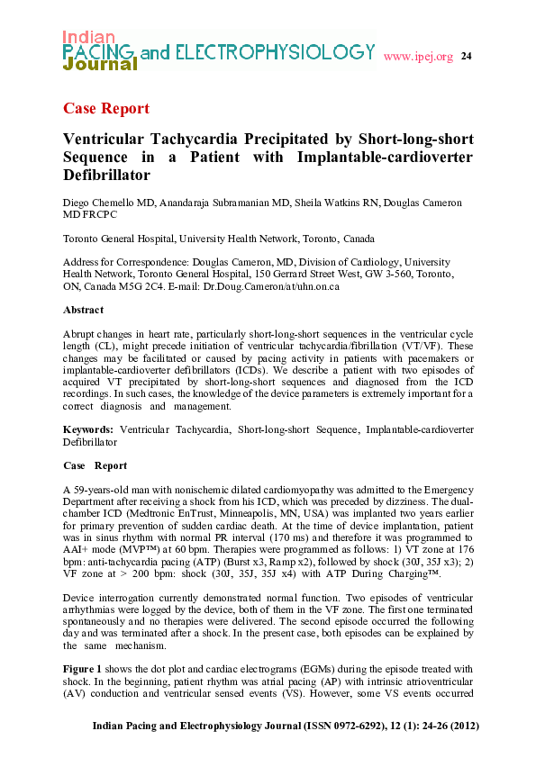 (PDF) Ventricular Tachycardia Precipitated by Short-long-short Sequence ...