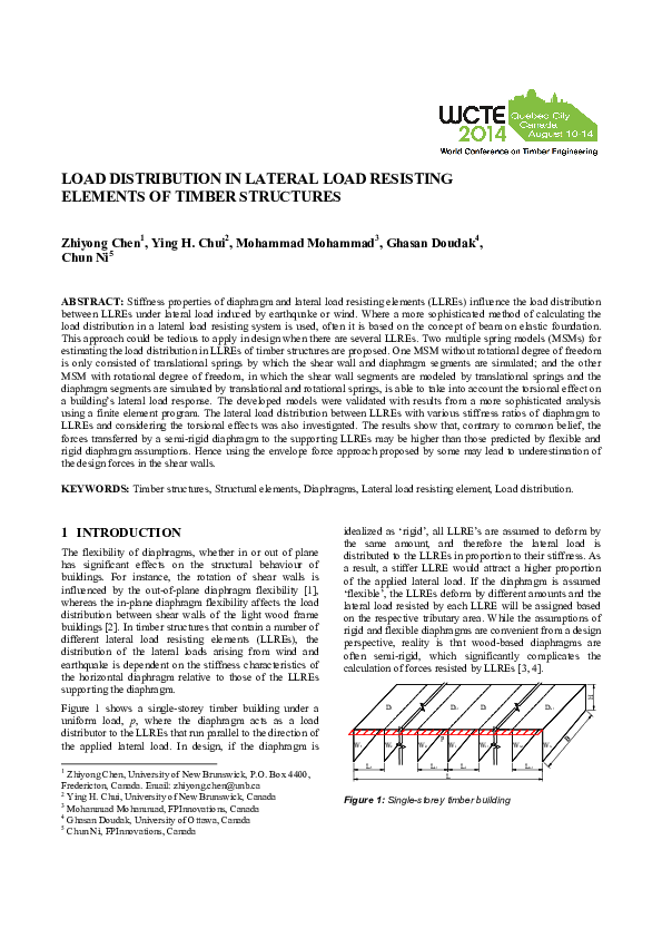 (PDF) Load distribution in lateral load resisting elements of timber ...