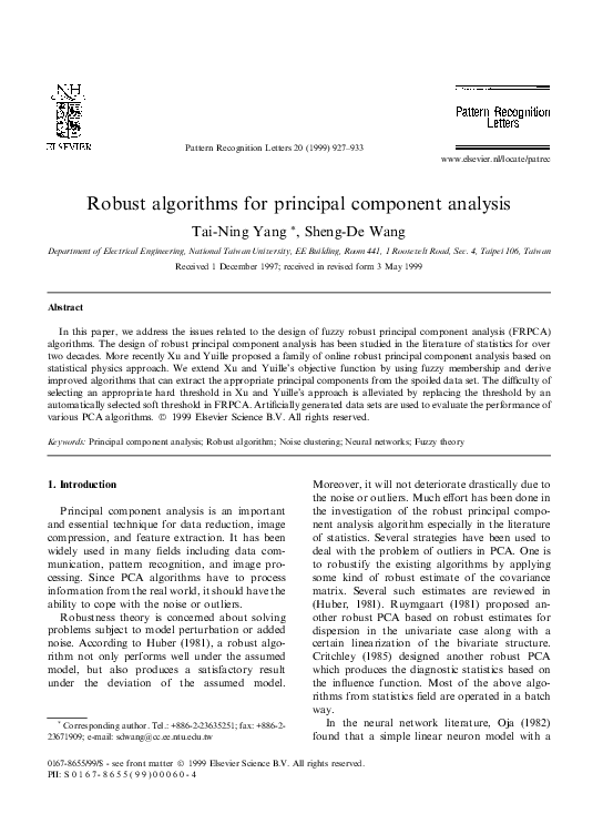 (PDF) Robust algorithms for principal component analysis | Sheng-De Wang - Academia.edu
