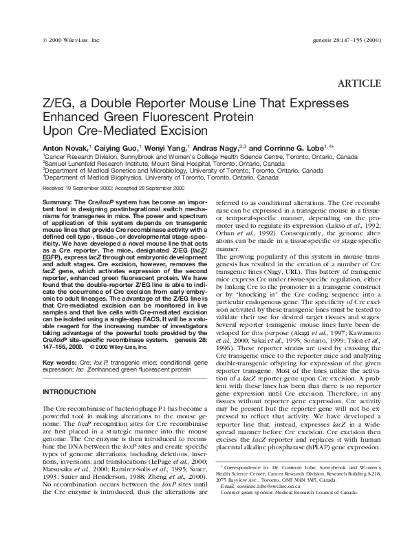 (PDF) Z/EG, a Double Reporter Mouse Line That Expresses Enhanced Green ...