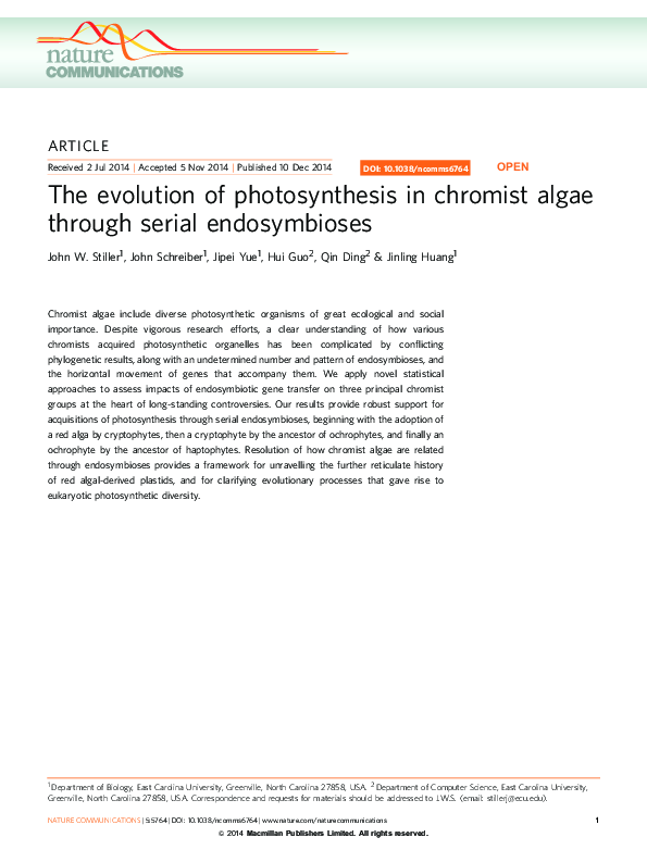 (PDF) The evolution of photosynthesis in chromist algae through serial ...