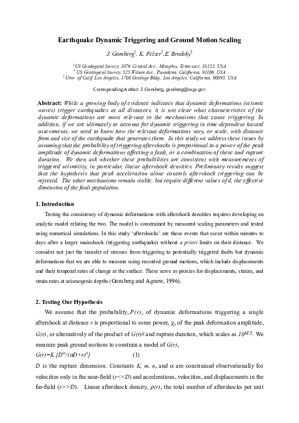 (PDF) Earthquake Dynamic Triggering and Ground Motion Scaling