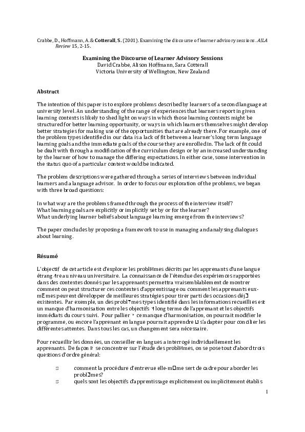 (PDF) Examining the Discourse of Learner Advisory Sessions