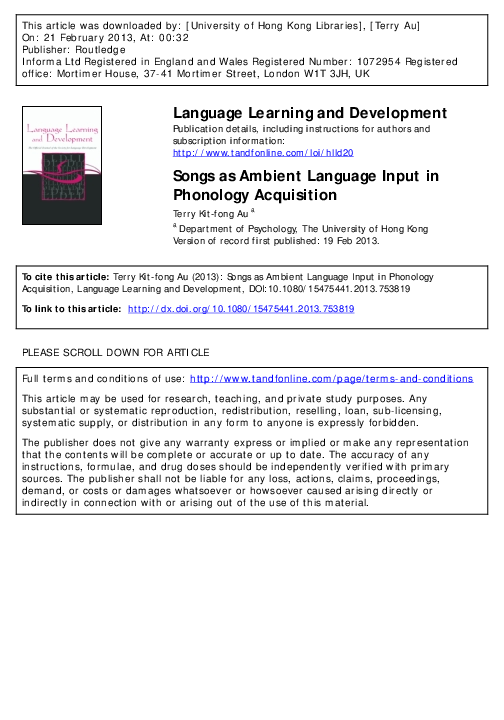(PDF) Songs as Ambient Language Input in Phonology Acquisition