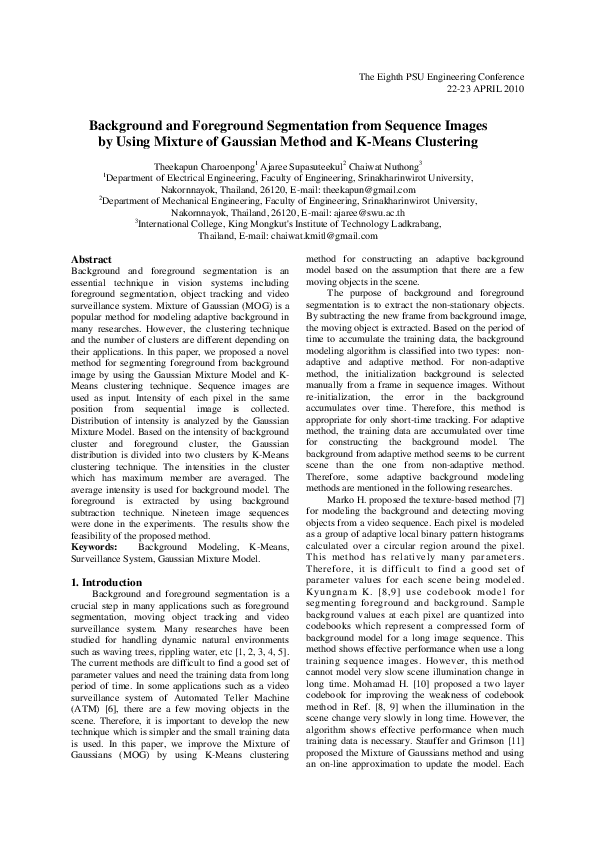 (PDF) Background and Foreground Segmentation from Sequence Images by Using Mixture of Gaussian ...