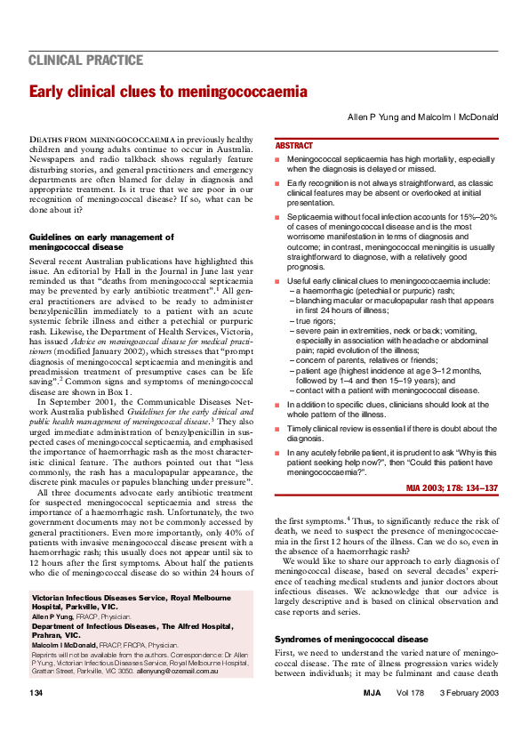 (PDF) Early clinical clues to meningococcaemia