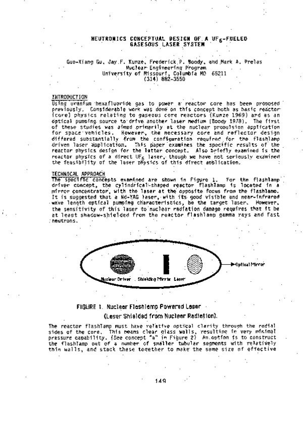 (PDF) Neutronics Conceptual Design of a UF-6 Fueled Gaseous Laser System