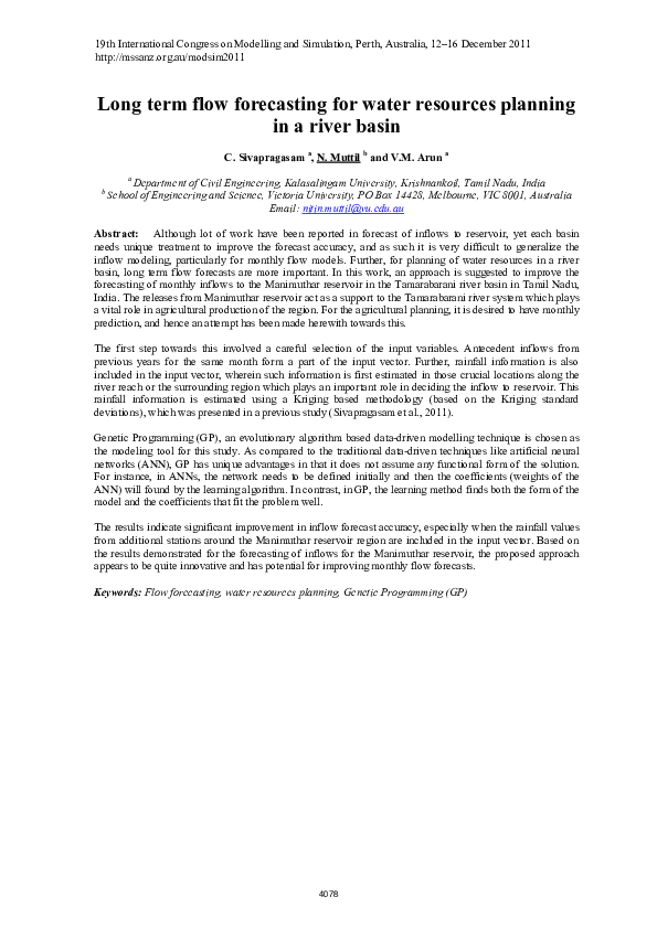 (PDF) Long term flow forecasting for water resources planning in a ...