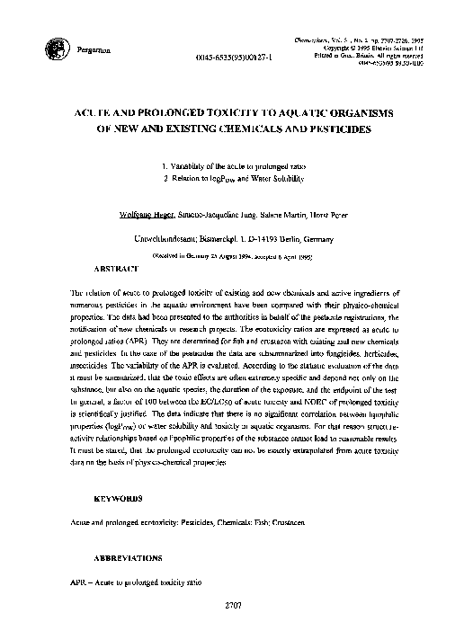 (PDF) Acute and prolonged toxicity to aquatic organisms of new and ...