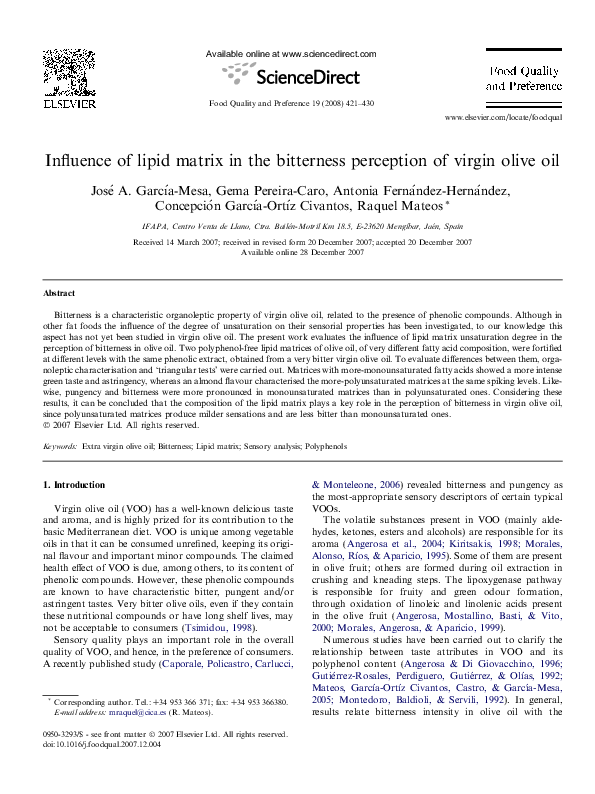 (PDF) Influence of lipid matrix in the bitterness perception of virgin ...