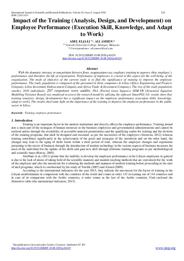 (PDF) Impact of the Training (Analysis, Design, and Development) on ...