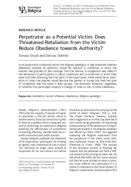 (PDF) Perpetrator as a Potential Victim. Does Threatened Retaliation ...
