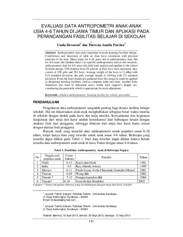 (PDF) Evaluasi Data Antropometri Anak-Anak Usia 4-6 Tahun DI Jawa Timur Dan Aplikasi Pada ...