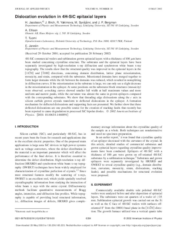 (PDF) Dislocation evolution in 4H-SiC epitaxial layers