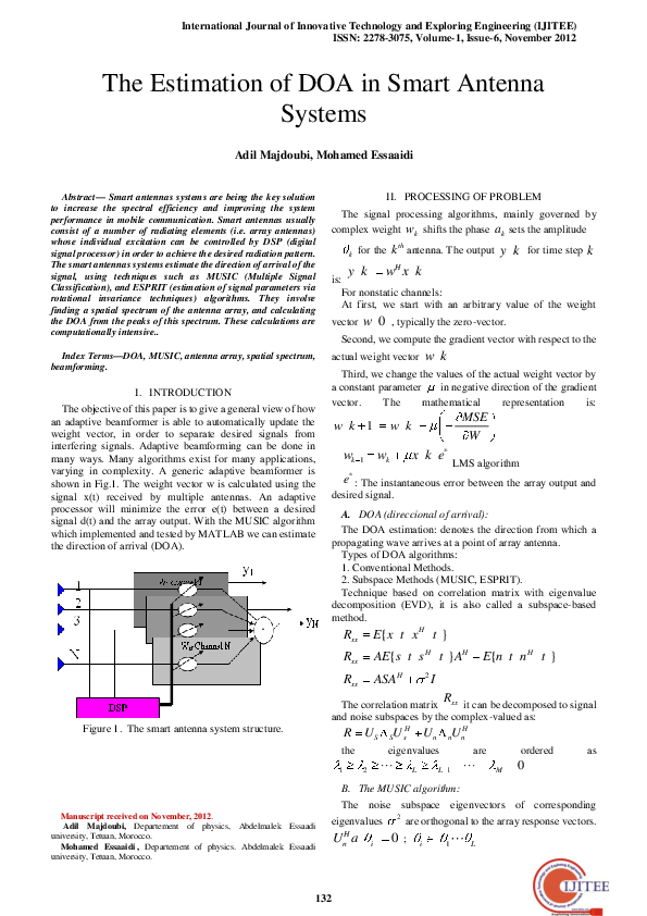 (PDF) The Estimation of DOA in Smart Antenna Systems