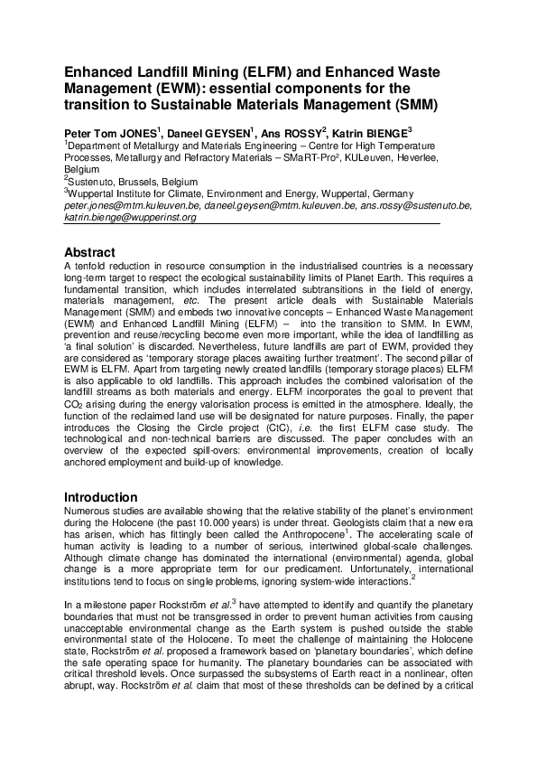 (PDF) Enhanced landfill mining (ELFM) and enhanced waste management ...