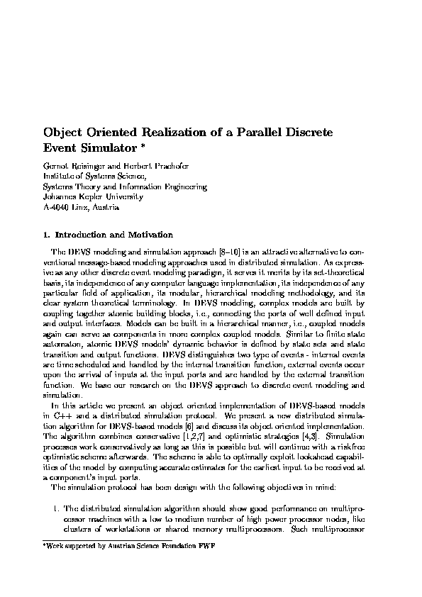 (PDF) Object Oriented Realization of a Parallel Discrete Event Simulator