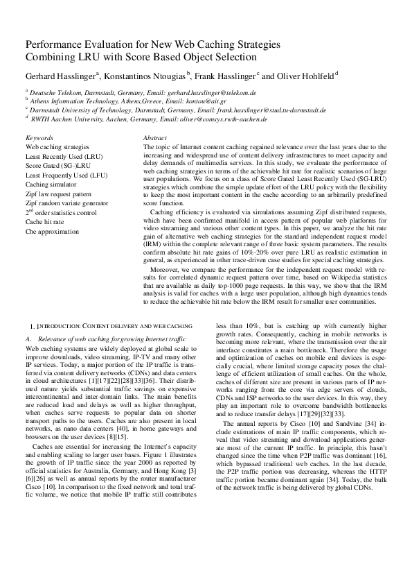 (PDF) Performance evaluation for new web caching strategies combining LRU with score based ...