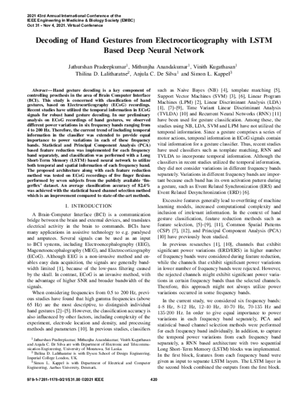 (PDF) Decoding of Hand Gestures from Electrocorticography with LSTM Based Deep Neural Network