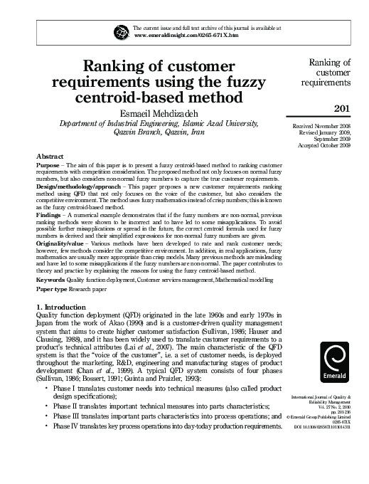 (PDF) Fuzzy Method for Customer Requirement Ranking