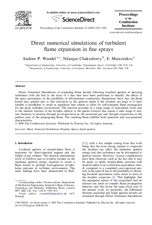 (PDF) Direct numerical simulations of turbulent flame expansion in fine sprays