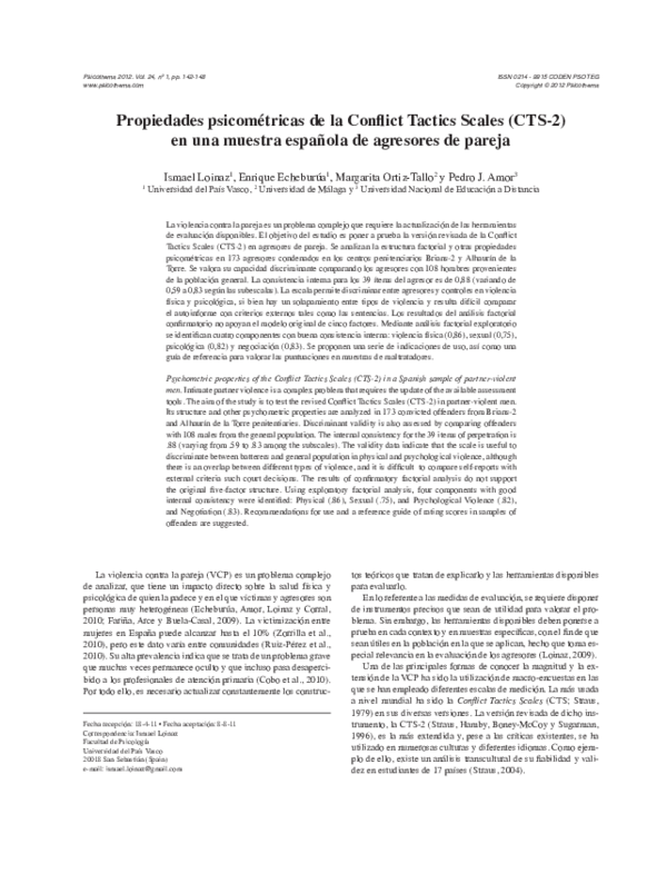 (PDF) Propiedades psicométricas de la Conflict Tactics Scales (CTS-2 ...