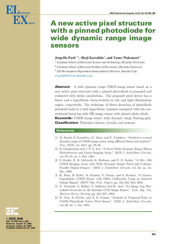 (PDF) A new active pixel structure with a pinned photodiode for wide dynamic range image sensors