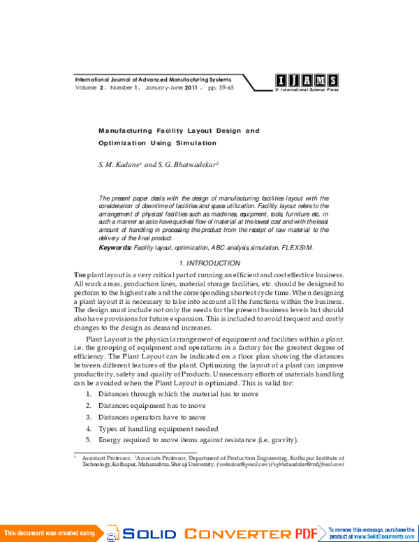(PDF) Manufacturing Facility Layout Design and Optimization Using Simulation