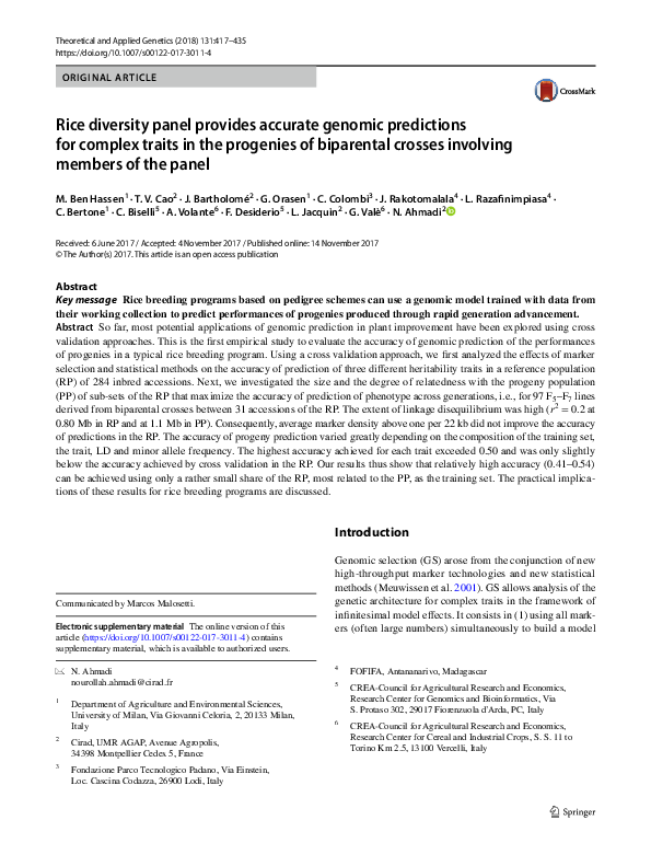 (PDF) Rice diversity panel provides accurate genomic predictions for ...