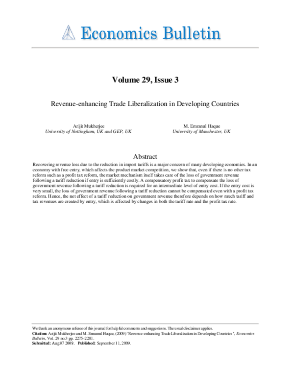(PDF) Revenue-enhancing Trade Liberalization in Developing Countries
