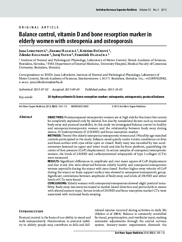 (PDF) Balance control, vitamin D and bone resorption marker in elderly ...