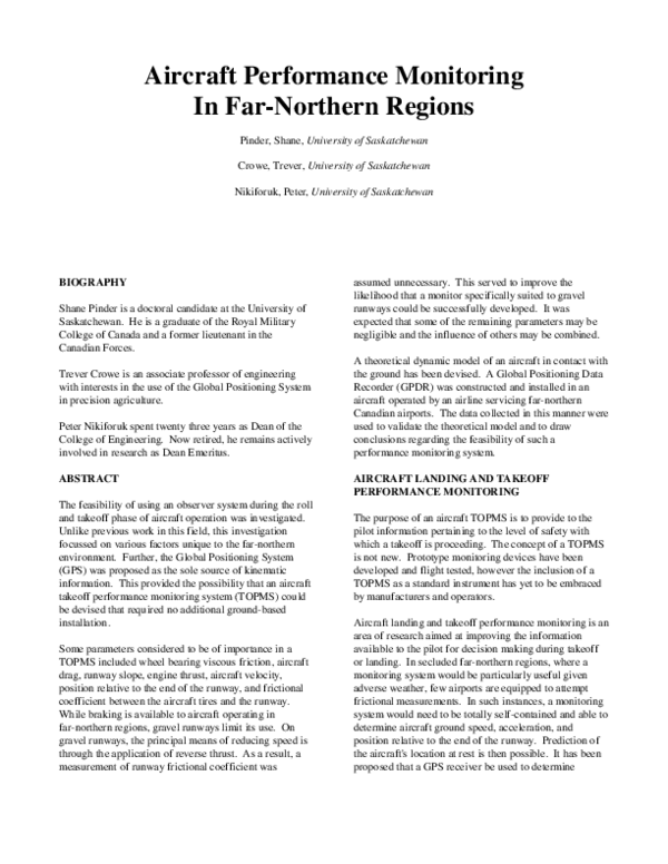 (PDF) Aircraft Performance Monitoring In Far-Northern Regions