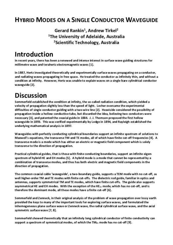 (PDF) Hybrid Modes on a Single Conductor Waveguide