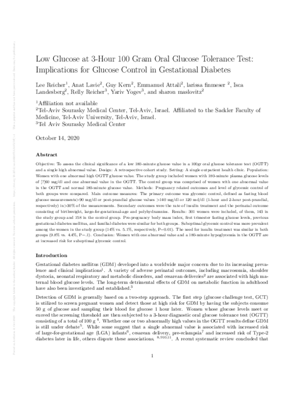 (PDF) Low Glucose at 3-Hour 100 Gram Oral Glucose Tolerance Test ...