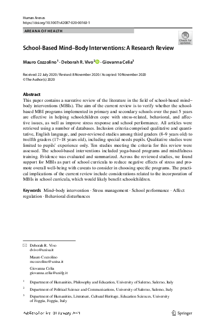 (PDF) School-Based Mind–Body Interventions: A Research Review