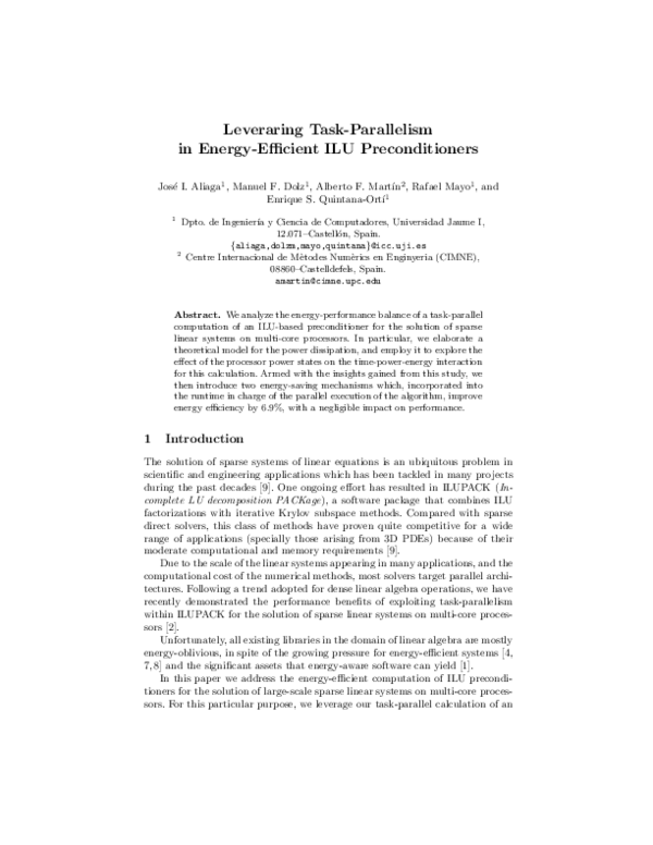 (PDF) Leveraging Task-Parallelism in Energy-Efficient ILU Preconditioners | José Ignacio Aliaga ...