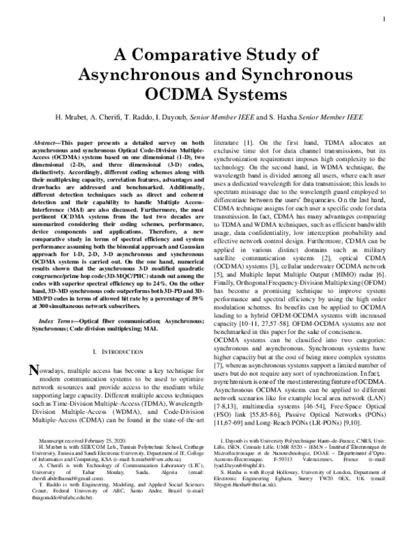 (PDF) A Comparative Study of Asynchronous and Synchronous OCDMA Systems