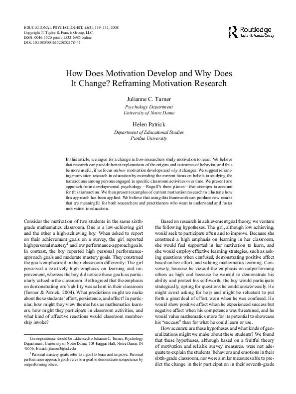 (PDF) How Does Motivation Develop and Why Does It Change? Reframing ...