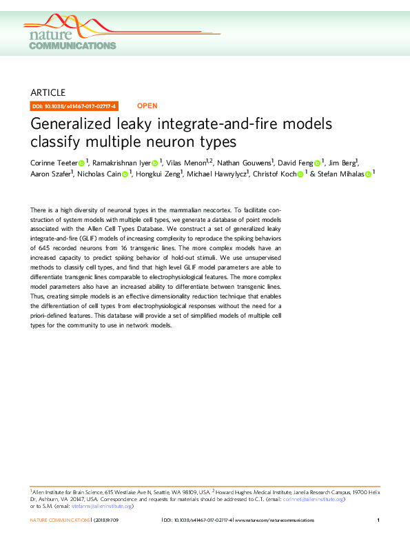 (PDF) Generalized Leaky Integrate-And-Fire Models Classify Multiple Neuron Types | Nicholas Cain ...