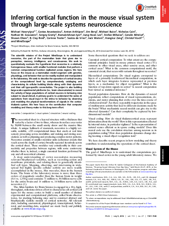 (PDF) Inferring cortical function in the mouse visual system through ...