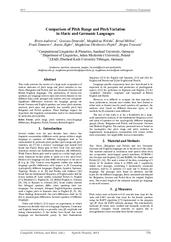 (PDF) Comparison of Pitch Range and Pitch Variation in Slavic and ...