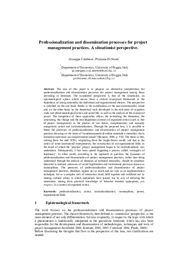 (PDF) Professionalization and Dissemination Processes for Project ...