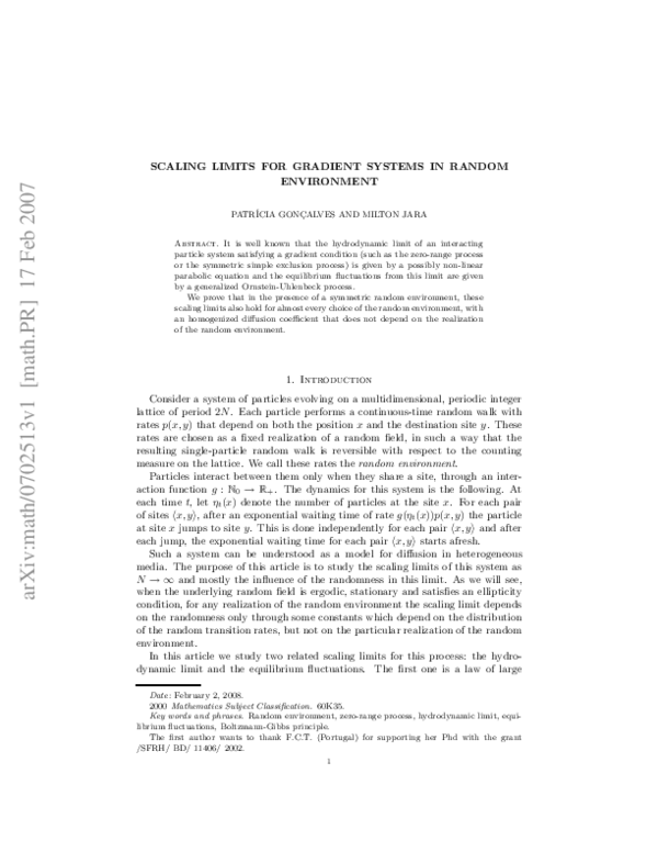 (PDF) Scaling limits for gradient systems in random environment