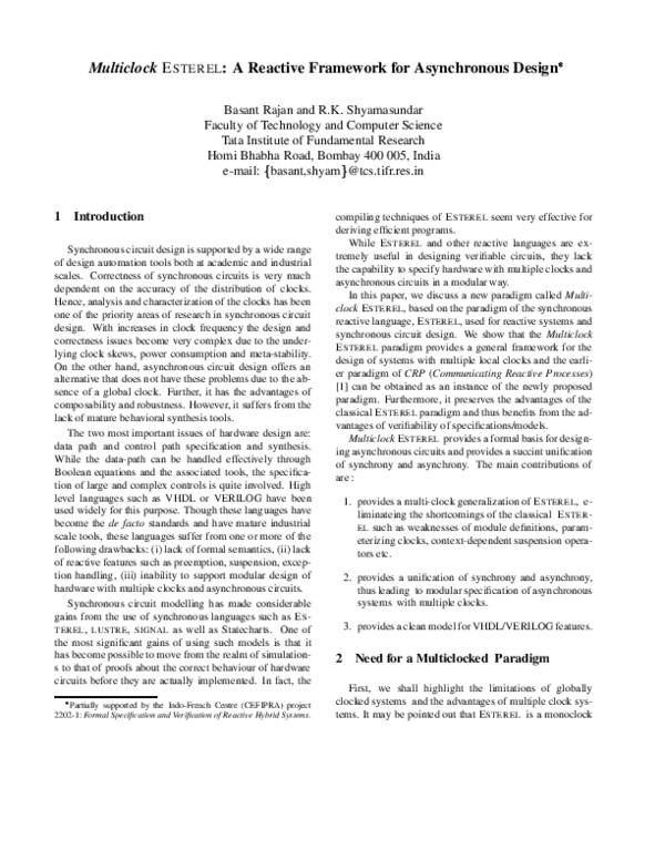 (PDF) Multiclock Esterel: a reactive framework for asynchronous design