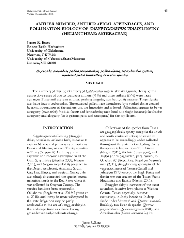 (PDF) Anther Number, Anther Apical Appendages, and Pollination Biology ...