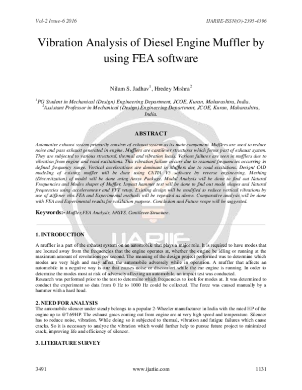 (PDF) Vibration Analysis of Diesel Engine Muffler by using FEA software