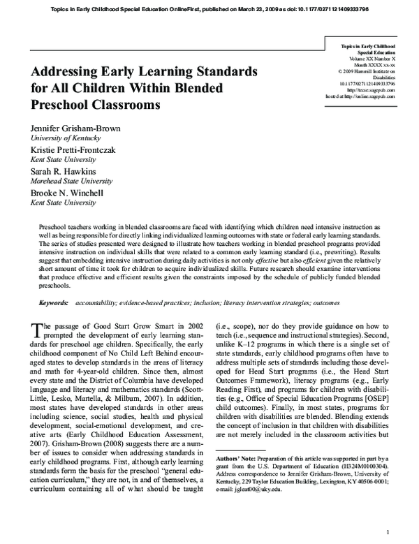 (PDF) Addressing Early Learning Standards for All Children Within ...