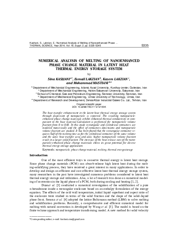 (PDF) Numerical analysis of melting of nano-enhanced phase change ...