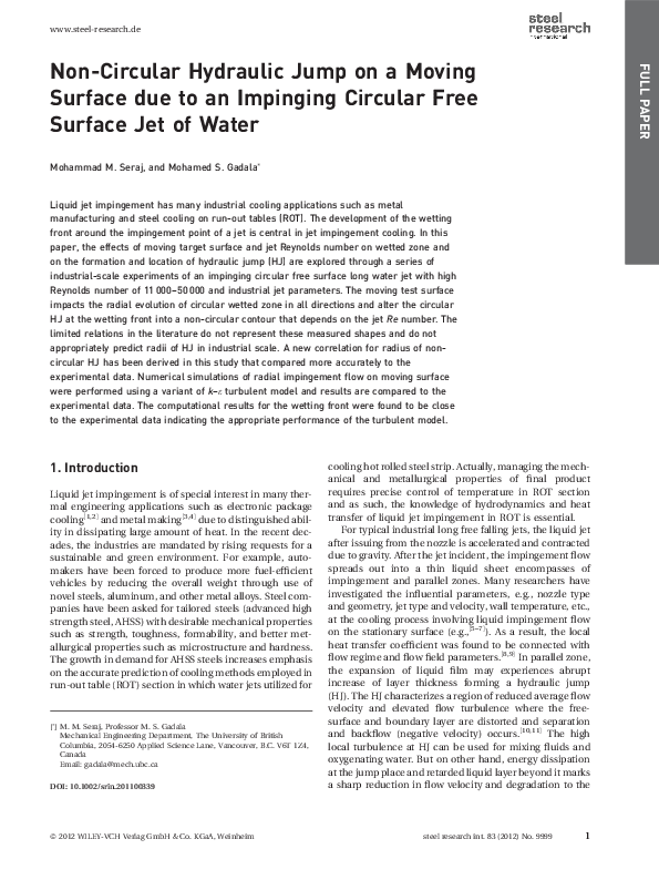 (PDF) Non-Circular Hydraulic Jump on a Moving Surface due to an ...