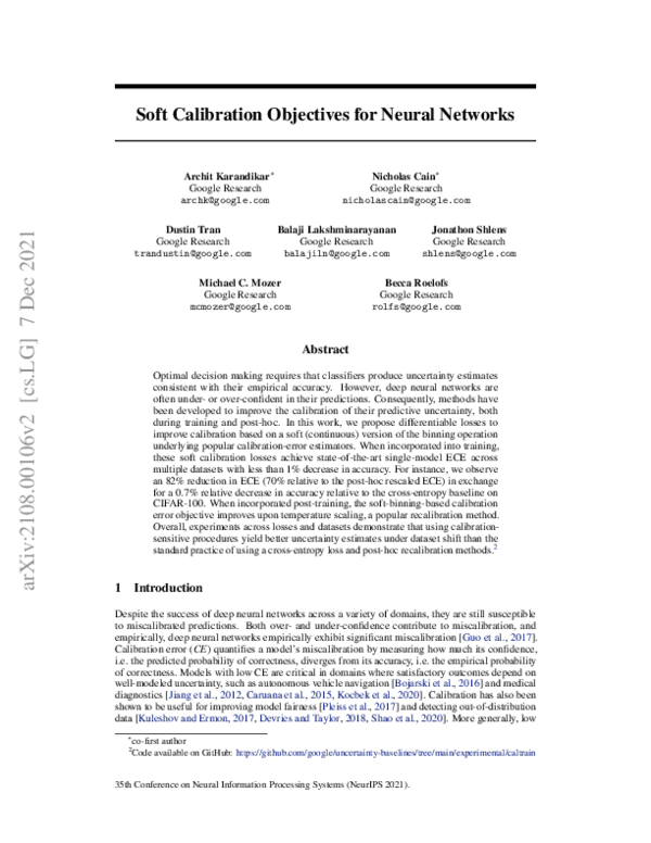 (PDF) Soft Calibration Objectives for Neural Networks